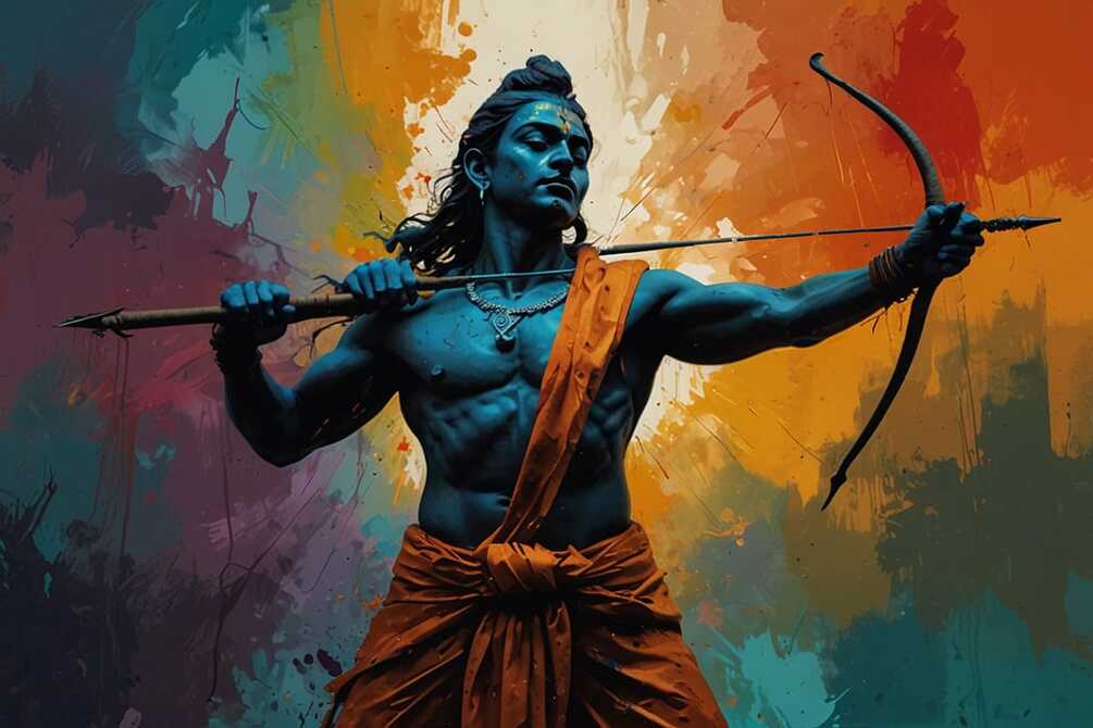 The AI image is a vibrant and energetic representation of Lord Rama in ...