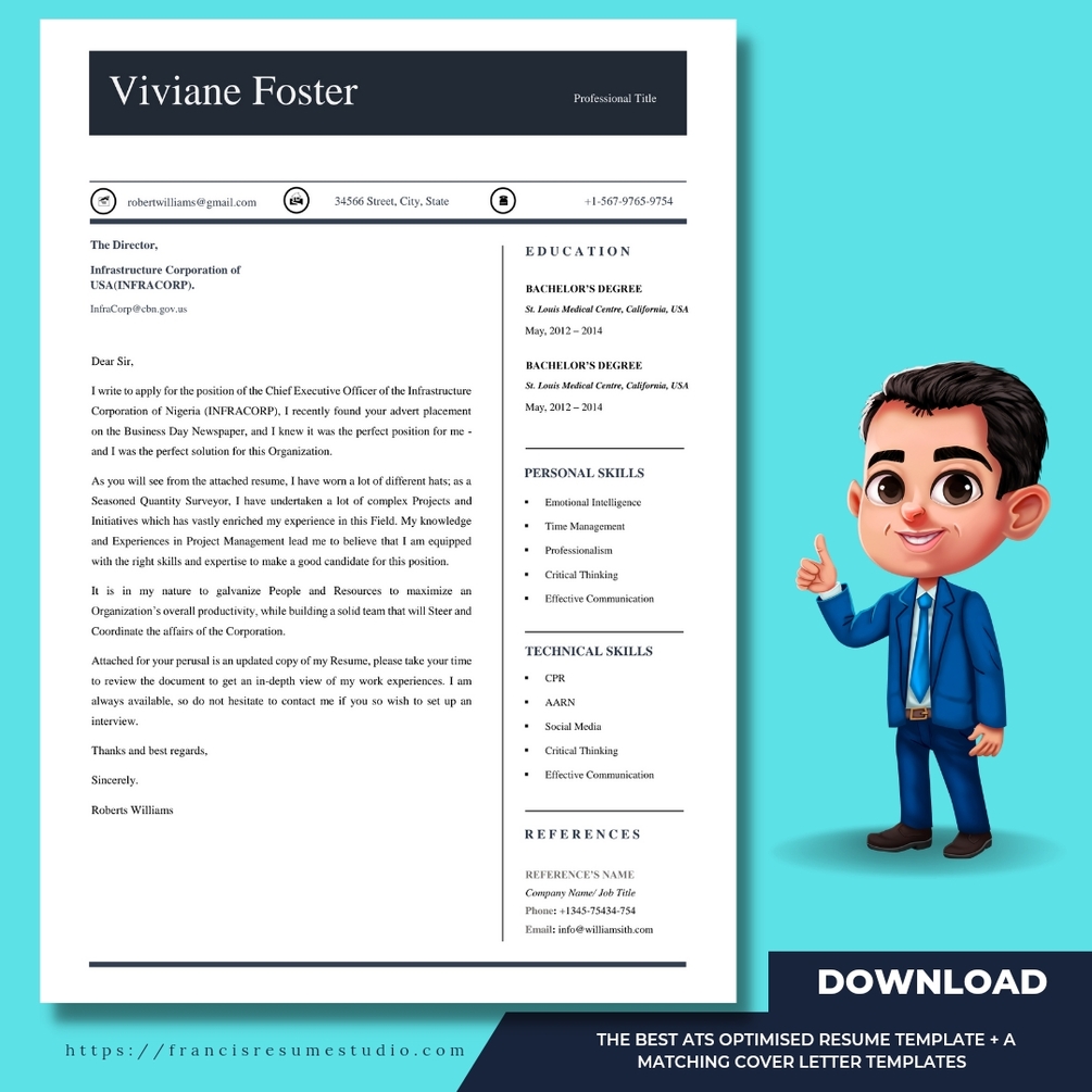 Single page instant resume template plus matching cover letter ...