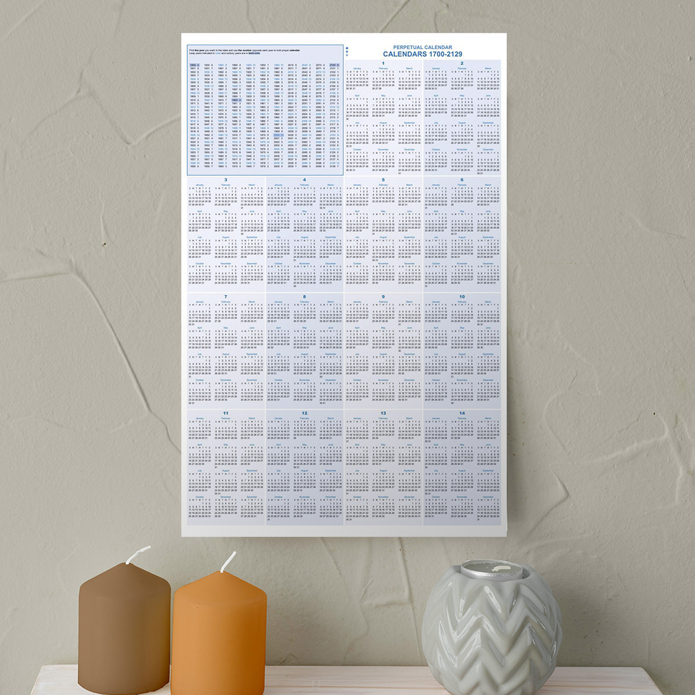 Printable Perpetual Calendar | Tabloid | Sunday-start | Style 2 | Blue