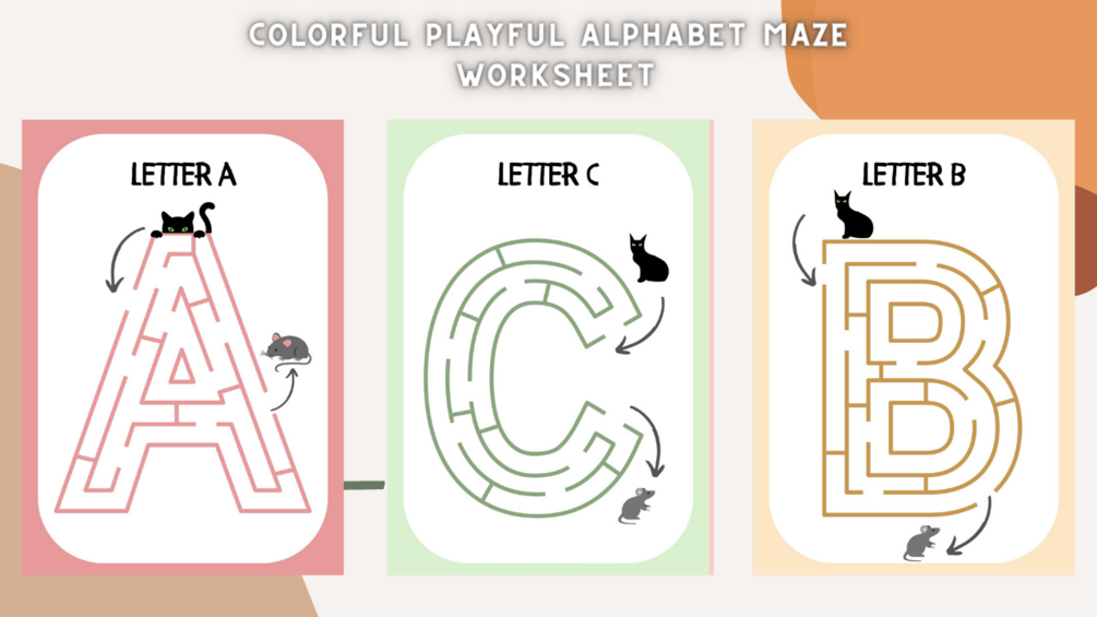 Colorful Playful Alphabet Maze Worksheet