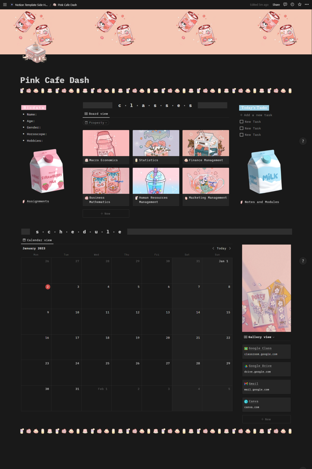 Pink Cafe Dash │Notion Template│Aesthetic Life Planner