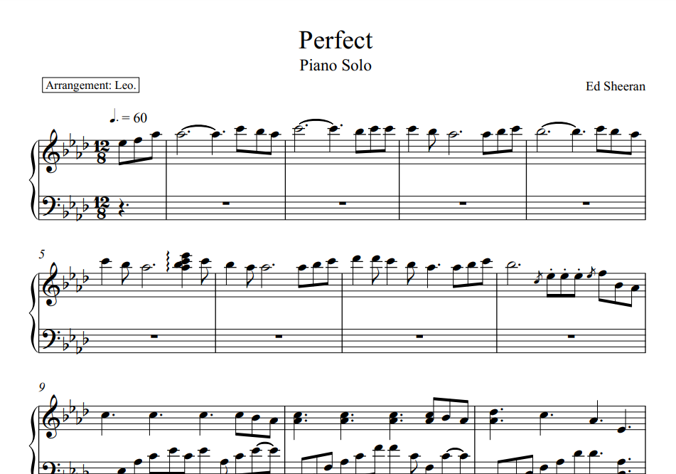 Perfect - Ed Sheeran (Piano Solo Sheet Music)