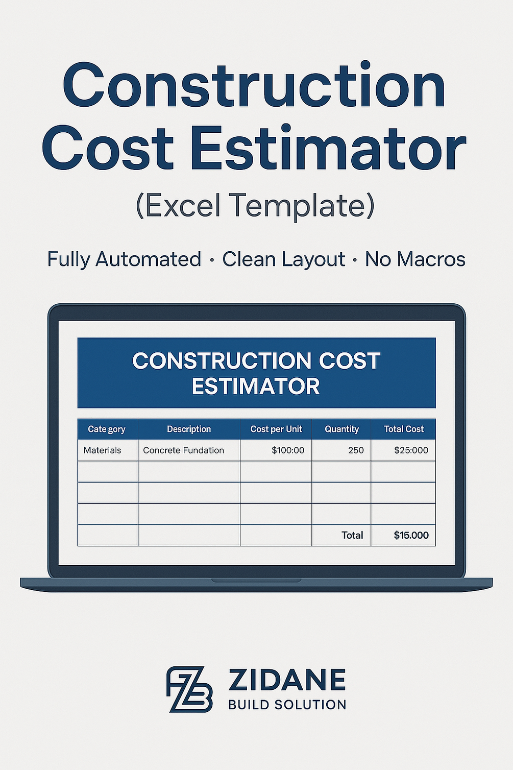 Construction Cost Estimator Excel – Auto Material & Labor Calculator ...