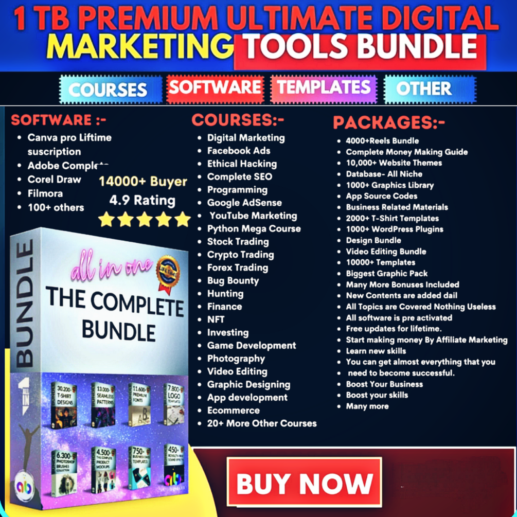 Complete Digital Products Bundle, Digital Planner E-Books, Adobe, T-Shirt Mockup, AI Reels ...