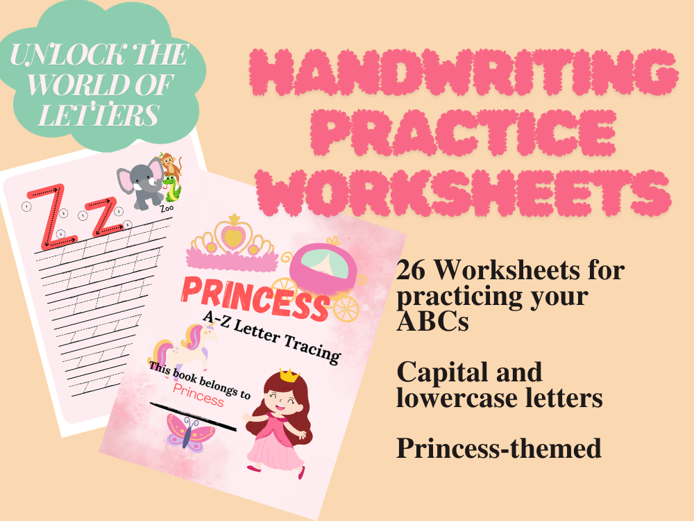 Handwriting Tracing Practice, Pink Princess, Printable for Kids ...