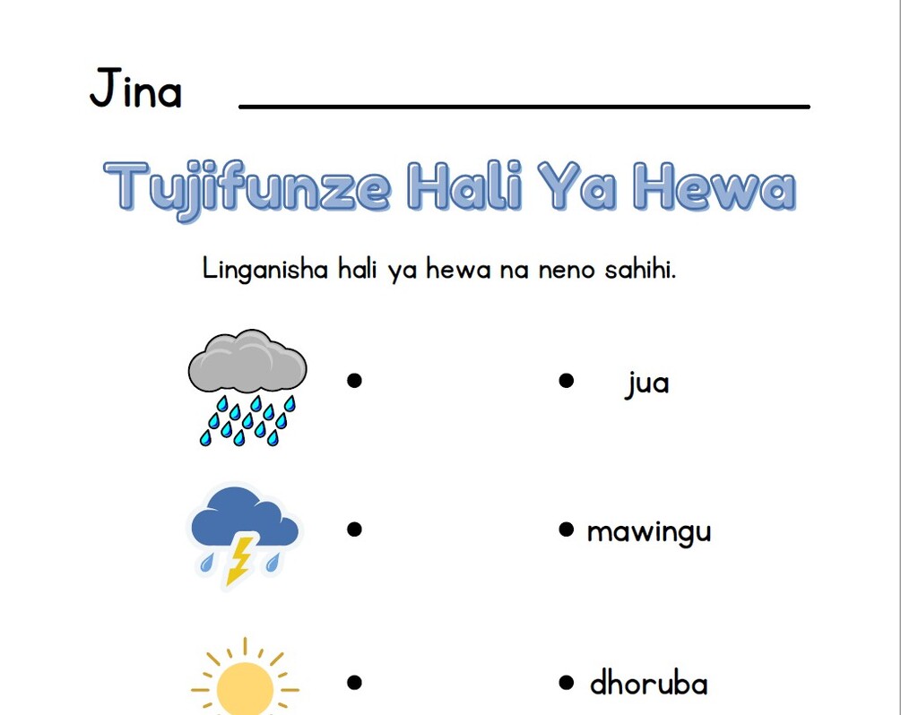 Activity Sheet: Tujifunze Hali ya Hewa (Let us learn the weather)