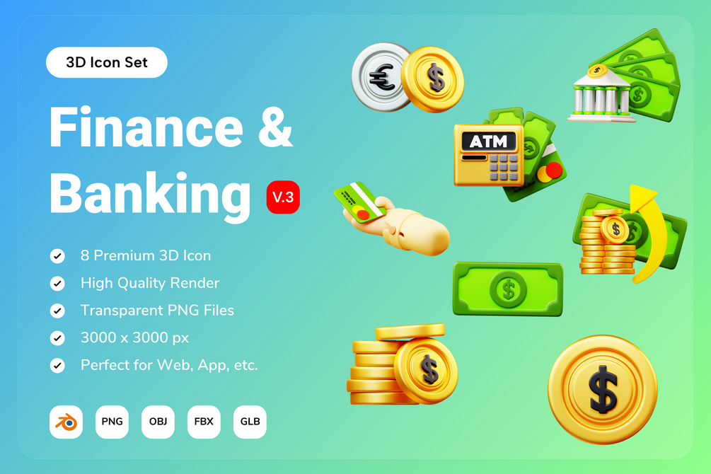 Finance & Banking 3D Icon Set V3 [FREE]