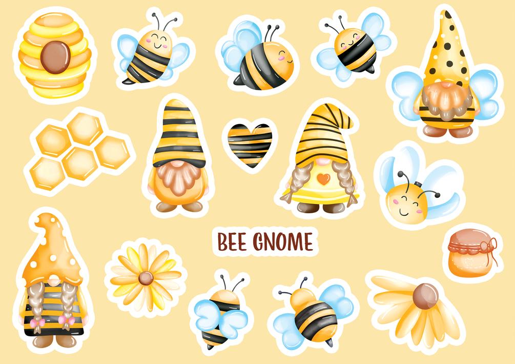 Cute Bee Gnome Printable Sticker
