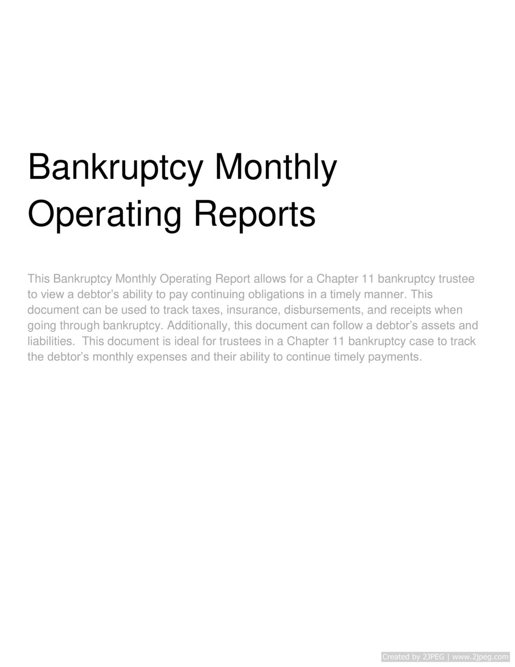 Bankruptcy Monthly Operating Reports