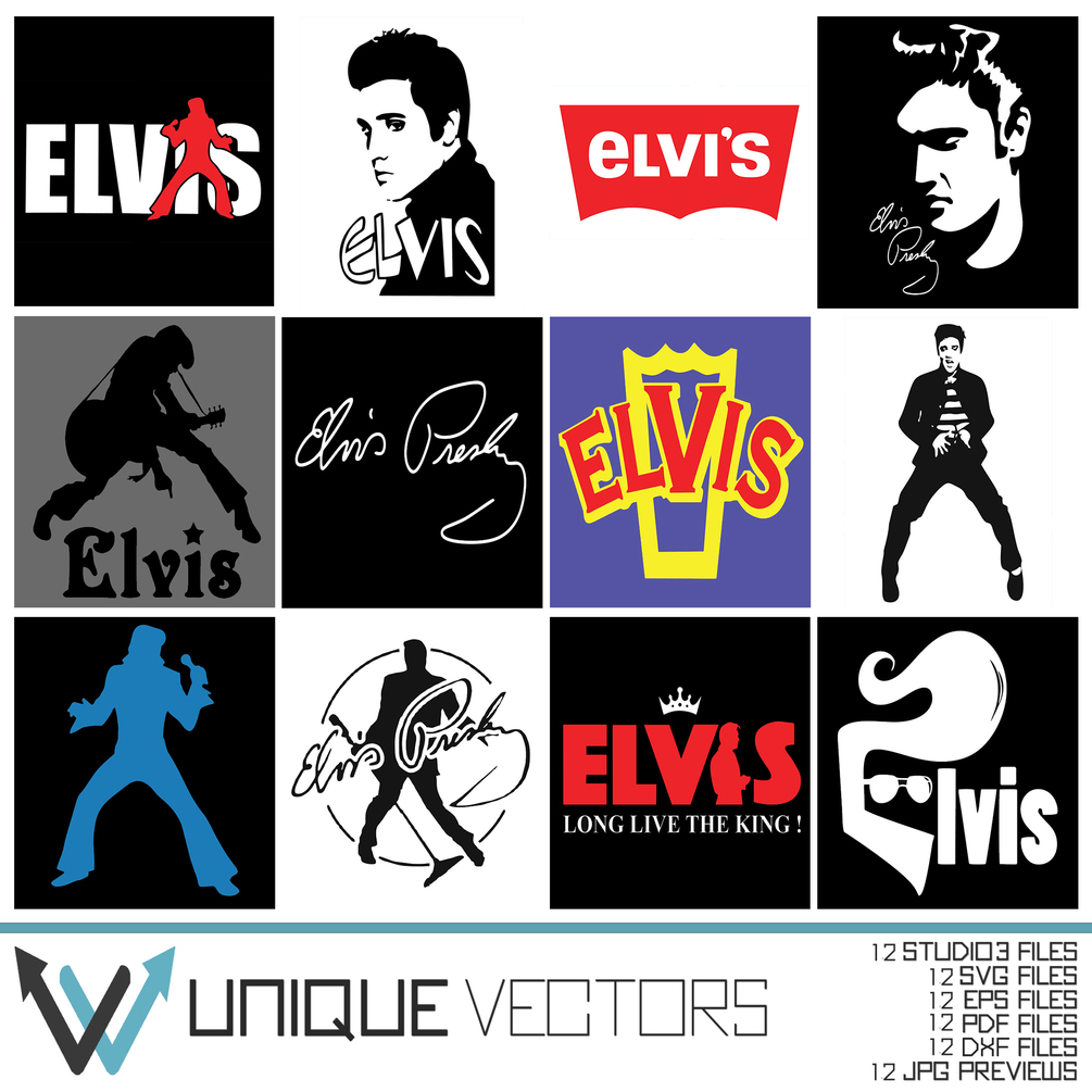Elvis 12 Vector Pack (SVG, EPS, DXF, PDF, STUDIO3)