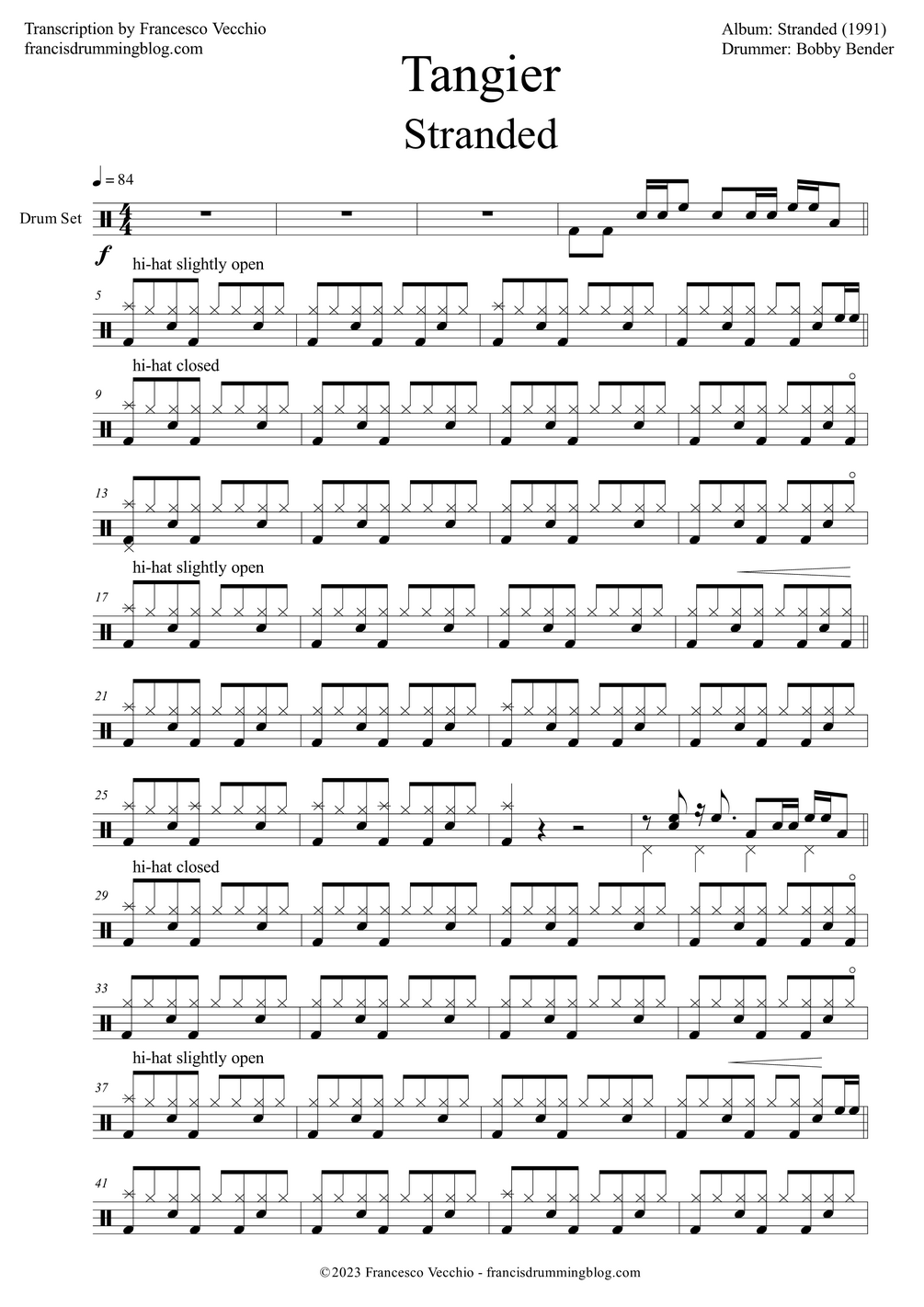 Tangier - Stranded (Drum Sheet Music)