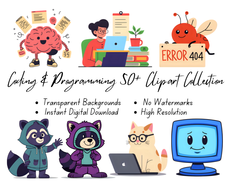 50+ Coding & Programming Clipart Collection | High-Resolution | Instant ...