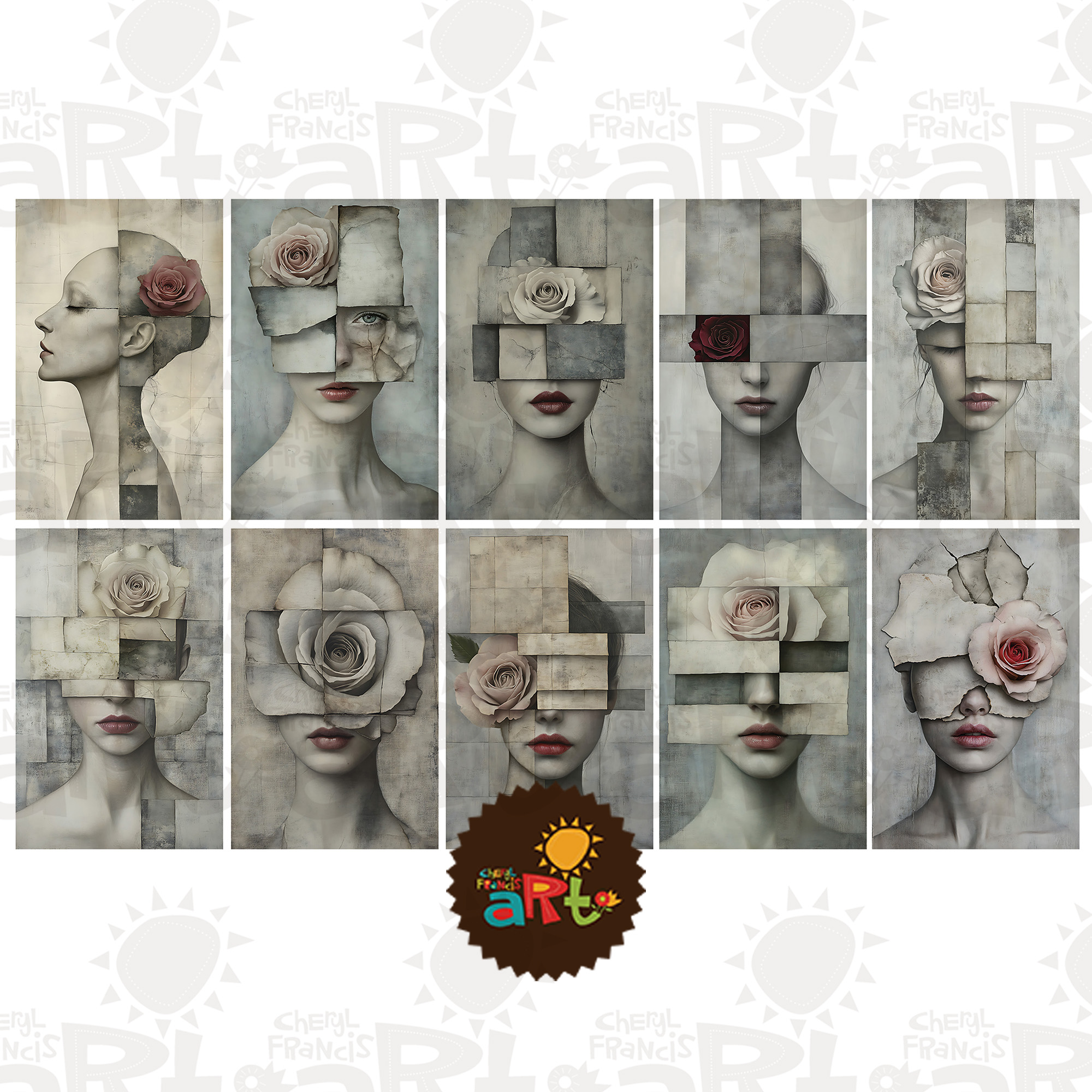 20 pc Half Woman Half Rose Surreal Collage Portrait Printable Junk ...