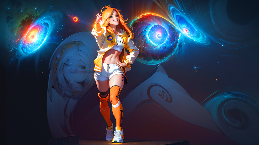 HAPPY WOMAN DANCING NEBULA BACKGROUND CASUAL CLOTHES - NEBULA BACKGROUND - COREOGRAPHY - DEFAULT ...