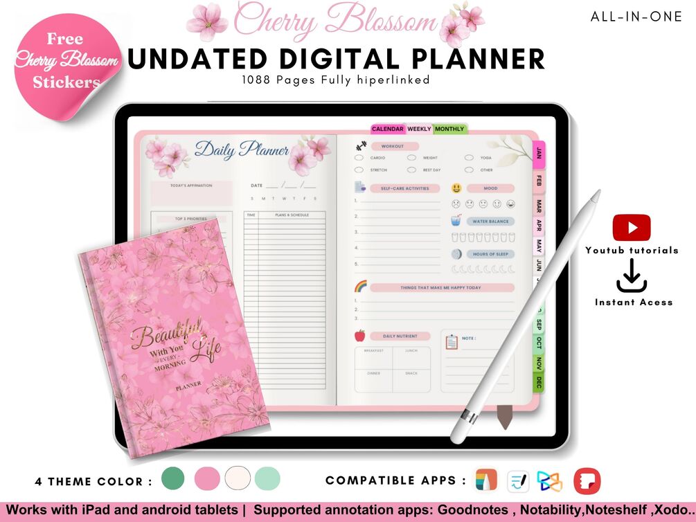 digital planner cherry blossom