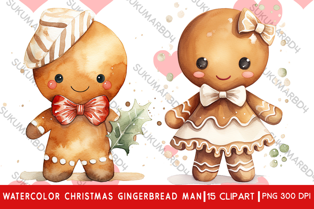 Watercolor Christmas Gingerbread Man Clipart