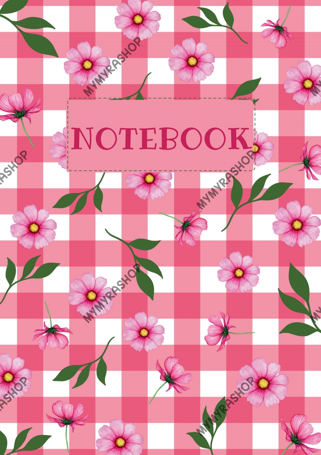 PINK PLAID COSMOS FLOWERS A5 NOTEBOOK