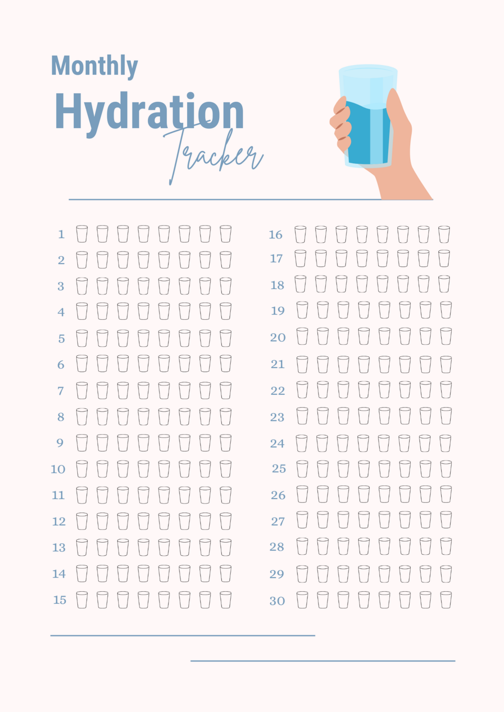 Monthly Hydration Tracker - Stay on Top of Your Daily Water Goals