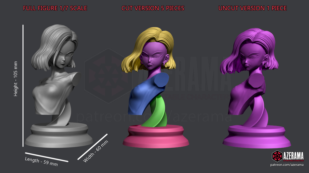 Android 18 Standard, Extra Pieces and Bust STL Ready for 3D Printing