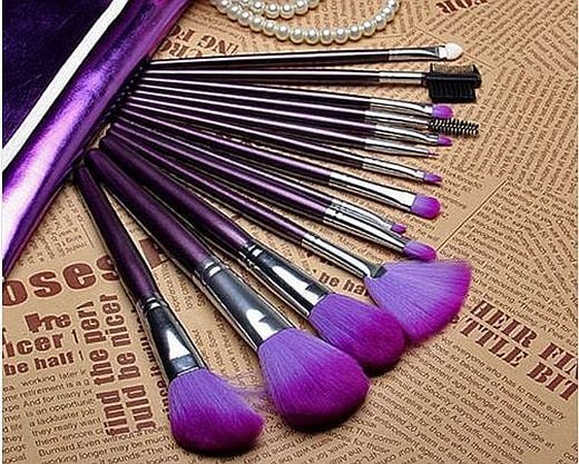 16pcs/Set Purple Eye Shadow Foundation Brush Makeup set Tools With Case Bag