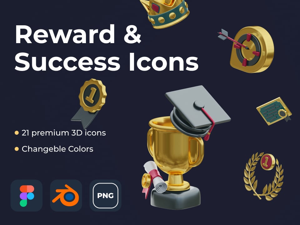 Reward & Success 3D Icons for Figma and Blender