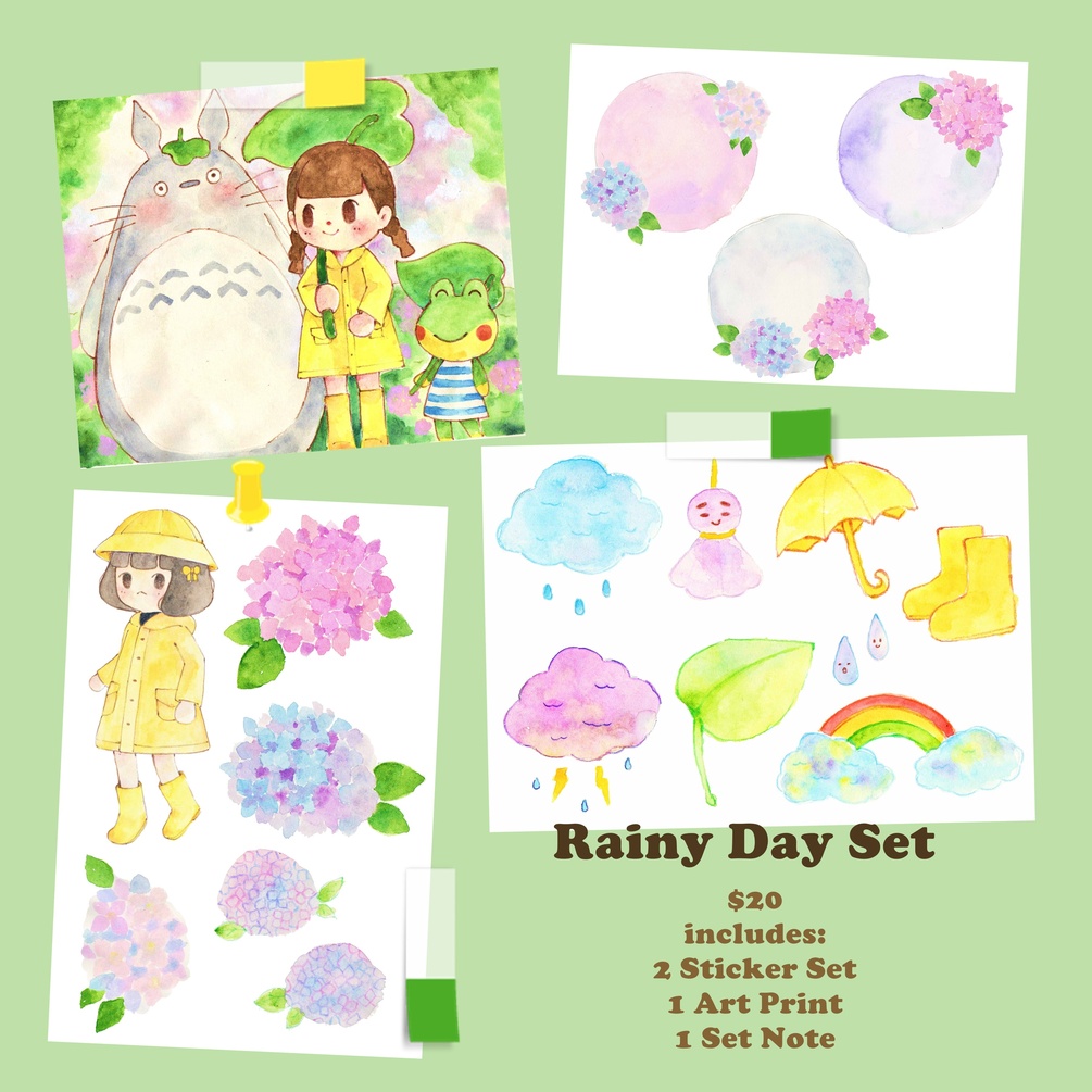 Rainy Day Downloadable Sticker Pack and Art Print