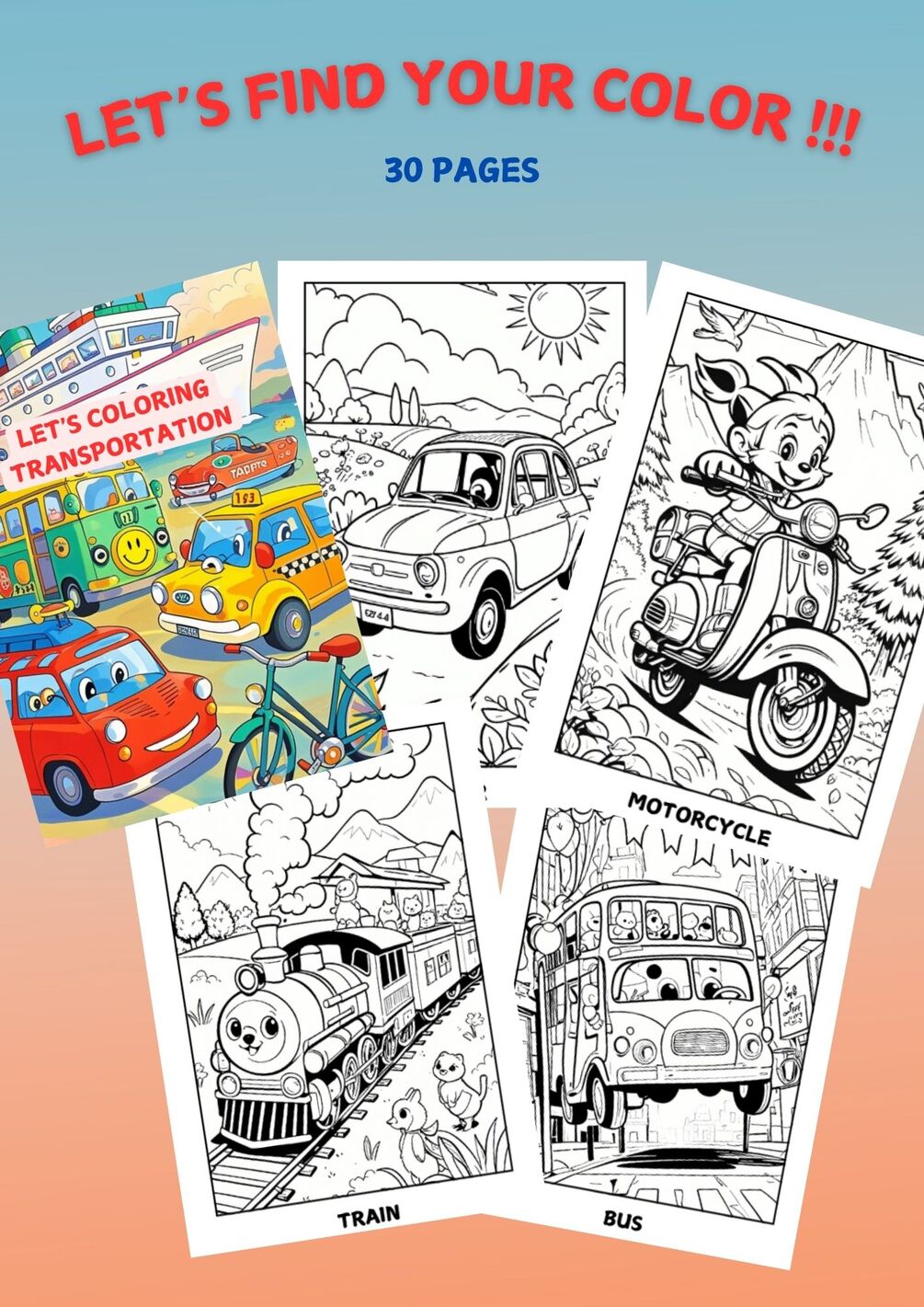 CUTE VEHICLE COLORING PAGES