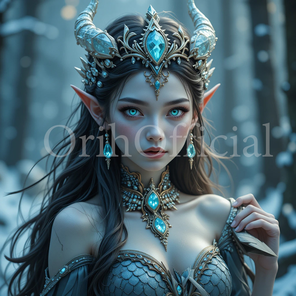 Velora Icehorn – Frostbound Elven Queen Digital Art