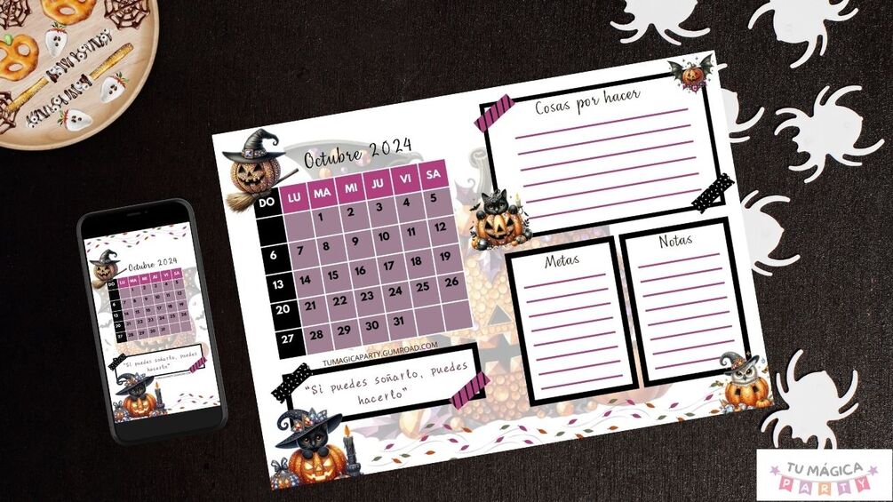 Calendario de Octubre 2024 con temática de Halloween - Descarga Gratis