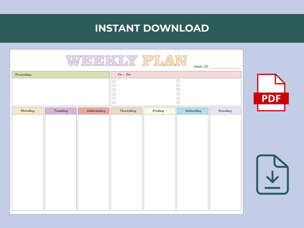Pastel Weekly Planner Printable | Undated A4 Weekly Schedule Template ...