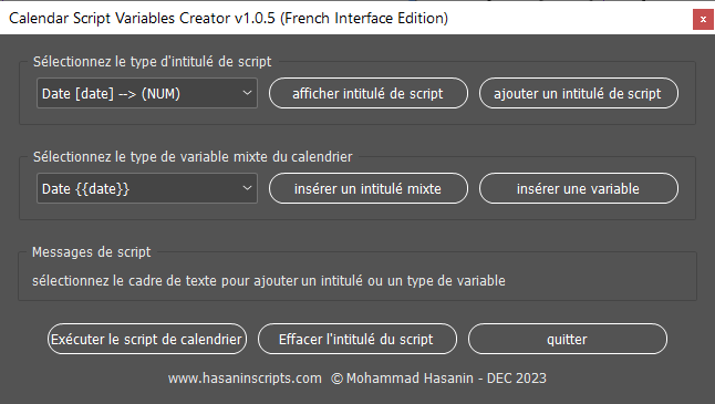 Calendar Script v1.0 + Calendar Script Variables Creator v1.0.5