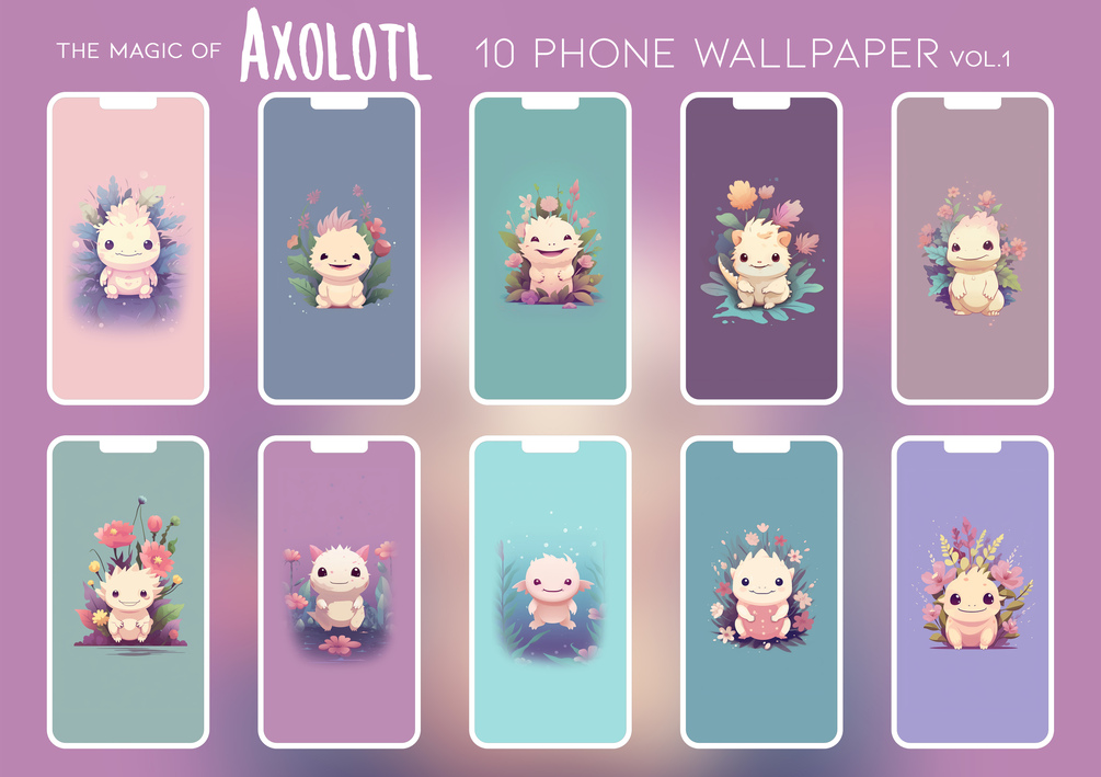 Axolotl Phone Wallpaper Vol.4, Smartphone Wallpaper Set, iPhone Aesthetic Background ...