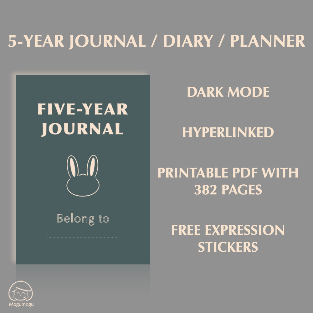Digital 5 year journal five year planner five year diary | dark mode ...