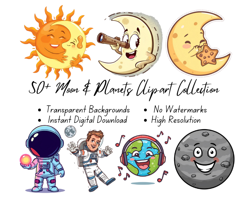 50+ Moon & Planets Clipart Collection | High-Resolution | Instant ...