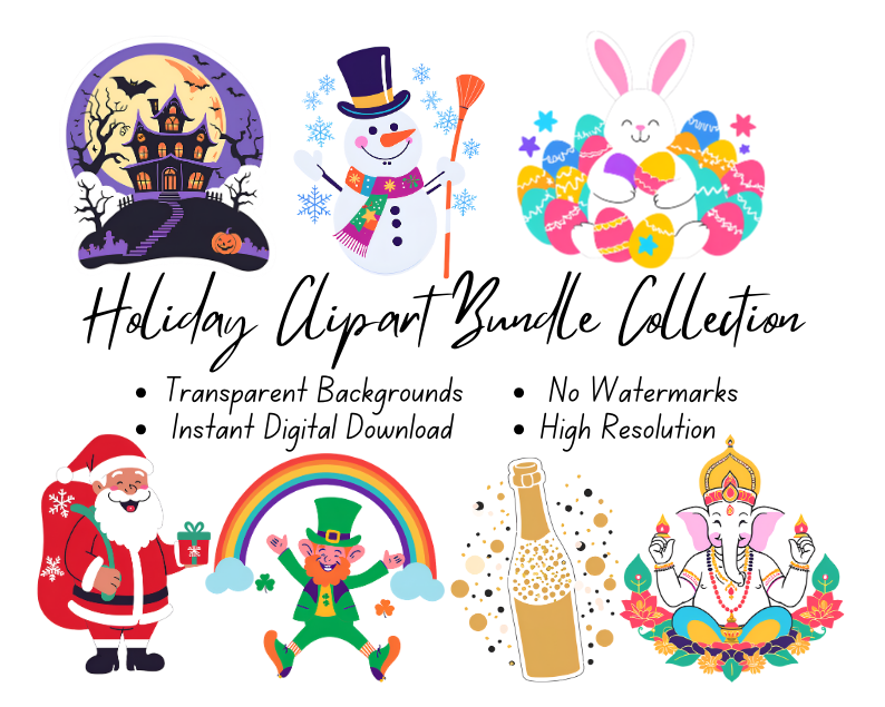 Holiday Clipart Bundle Collection | 12x12 Inches | High-Resolution ...