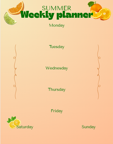 Summer weekly planner