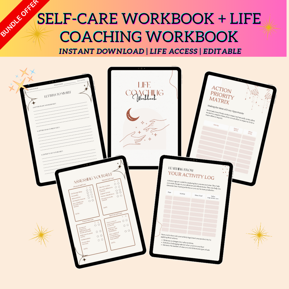 SELF CARE & LIFE COACHING WORKBOOK BUNDLE WITH FREEBIES