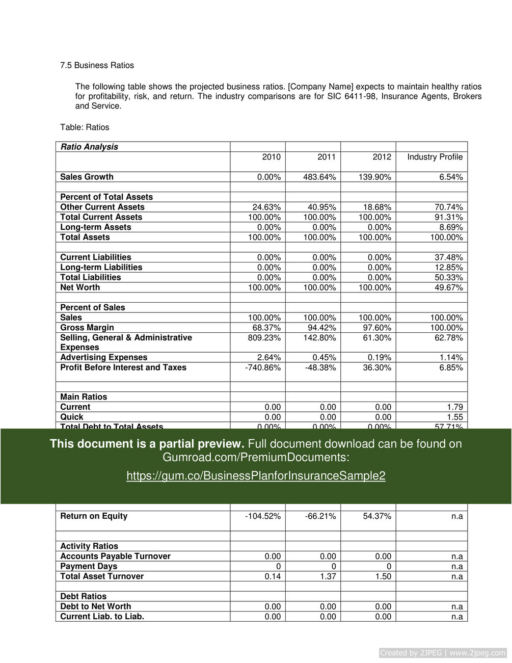 Business Plan for Insurance Sample 2