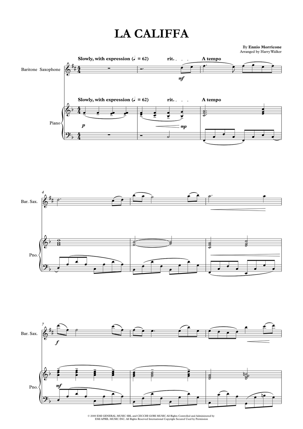 La Califfa – Ennio Morricone for Baritone Saxophone and Piano