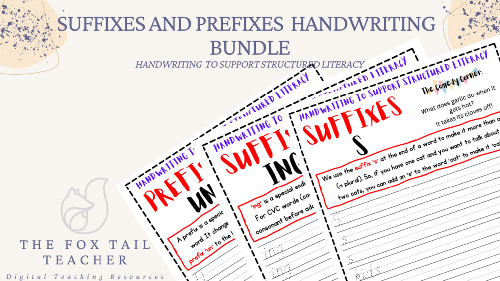 Suffixes and Prefixes Handwriting Bundle to support Structured Literacy