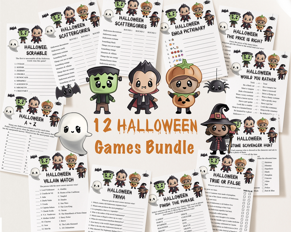 12 Halloween Games Bundle Printables