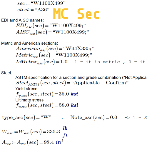 MC Sec - MathCad learns standard steel Section Profiles