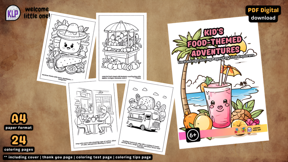 Kid's Food-Themed Coloring Pages, Printable Digital PDF, Simple Line ...