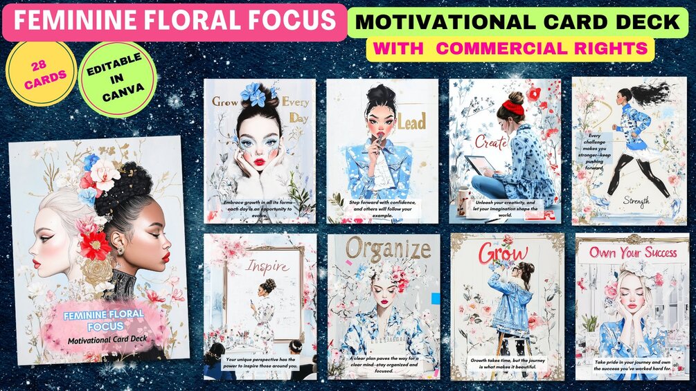 Feminine Floral Focus Motivational Card Deck