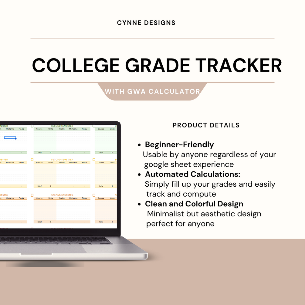 College Grade Tracker with GWA Calculator (Google Sheets)