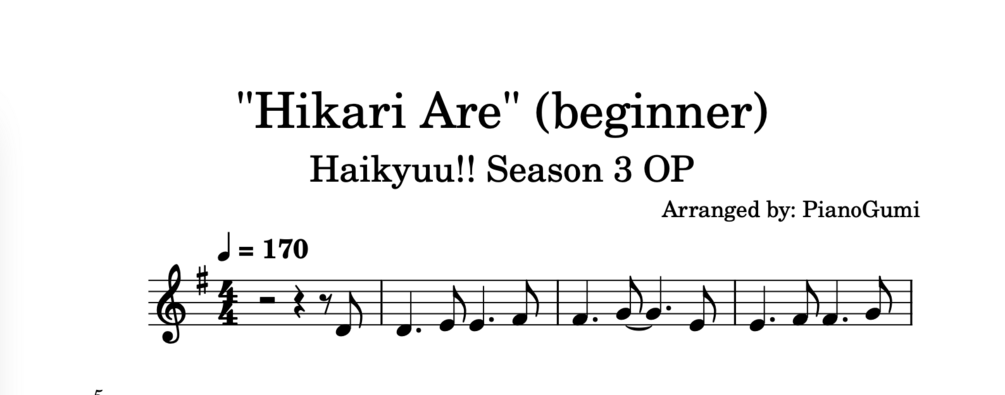 Haikyuu!! Season 3 OP - "Hikari Are" - BEGINNER Piano Sheet Music