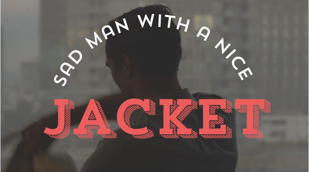 sad man in cool jacket