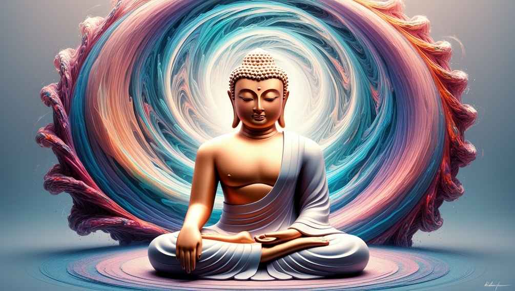 🌈 Zen Vibes Unleashed: Abstract Buddha with Radiant Energy Spirals 🧘‍♂️