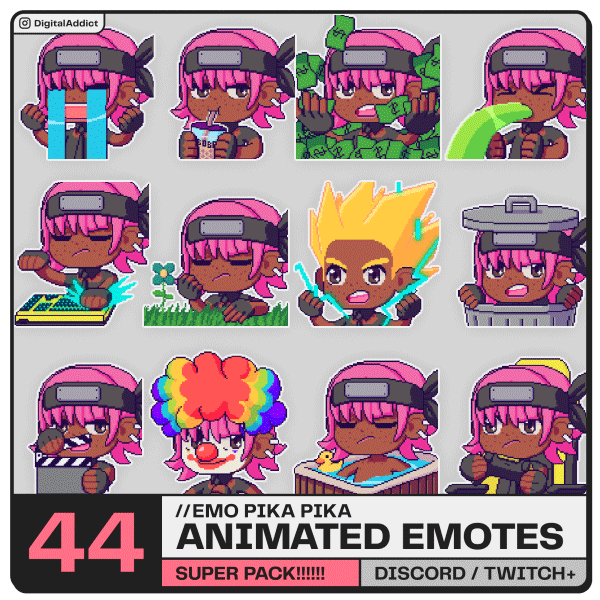 Pink Hair Ninja Non Binary Gamer Emote Pack