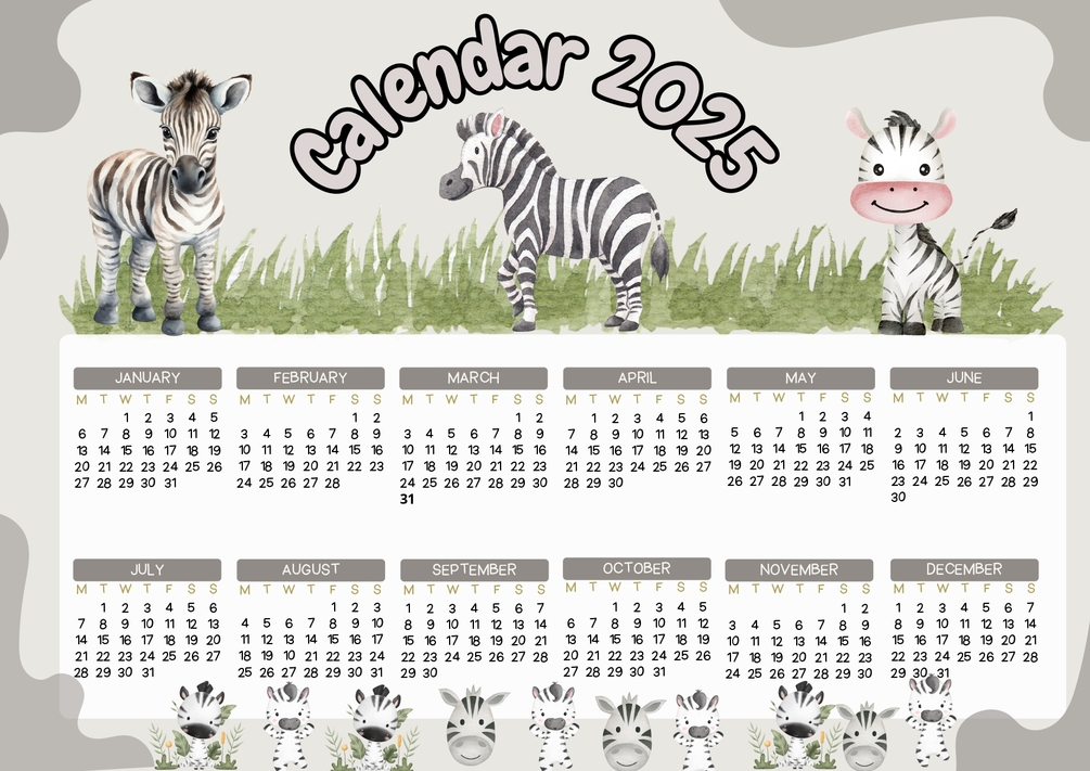 CALENDAR 2025 ZEBRA
